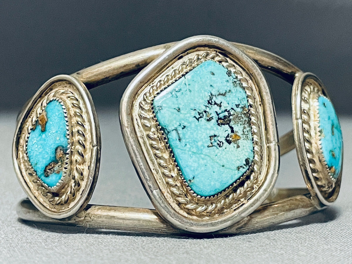 Rare Turquoise Vintage Native American Navajo Easter Blue Sterling Sil ...
