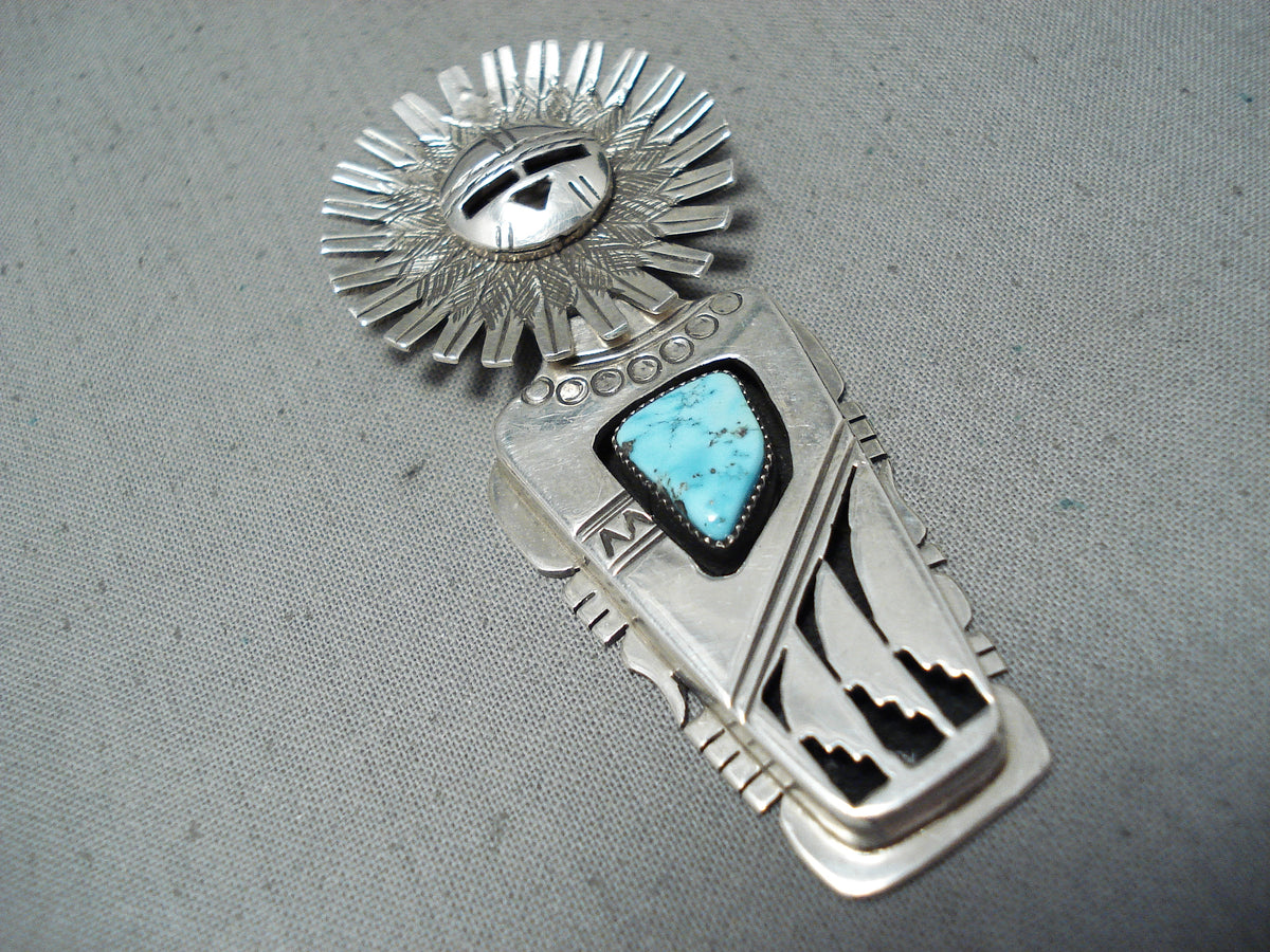 Dynamic Native American Navajo Kingman Turquoise Sterling Silver Pin ...