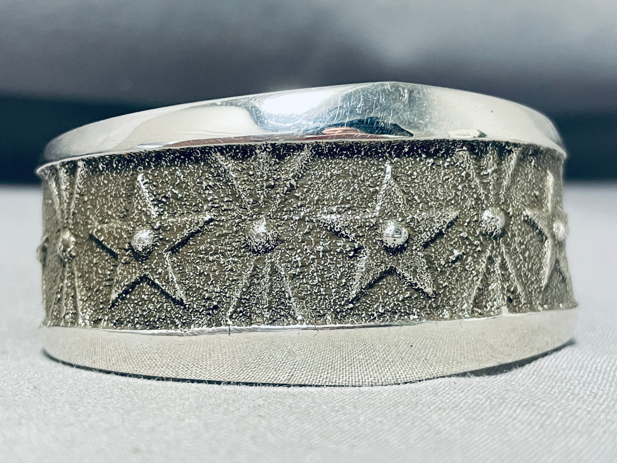 Stellar Native American Navajo Sterling Silver Stars Textured Heavy Br ...