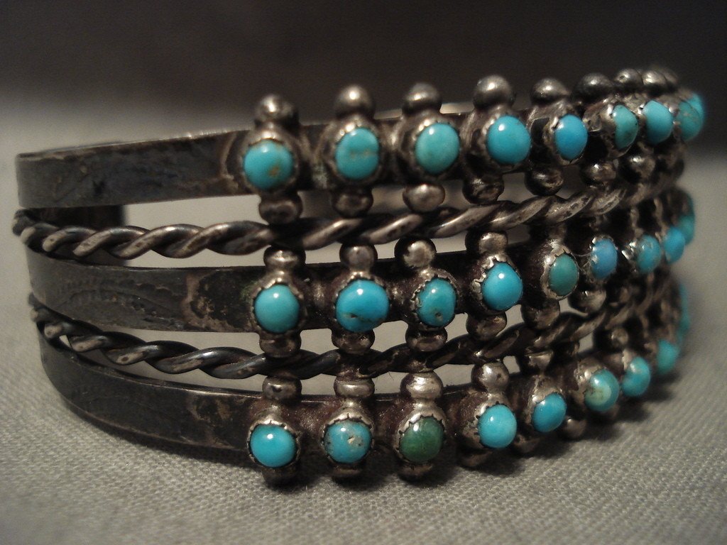 Early 1900's Vintage 'Snake Eye Turquoise' Zuni Sterling Native Americ ...