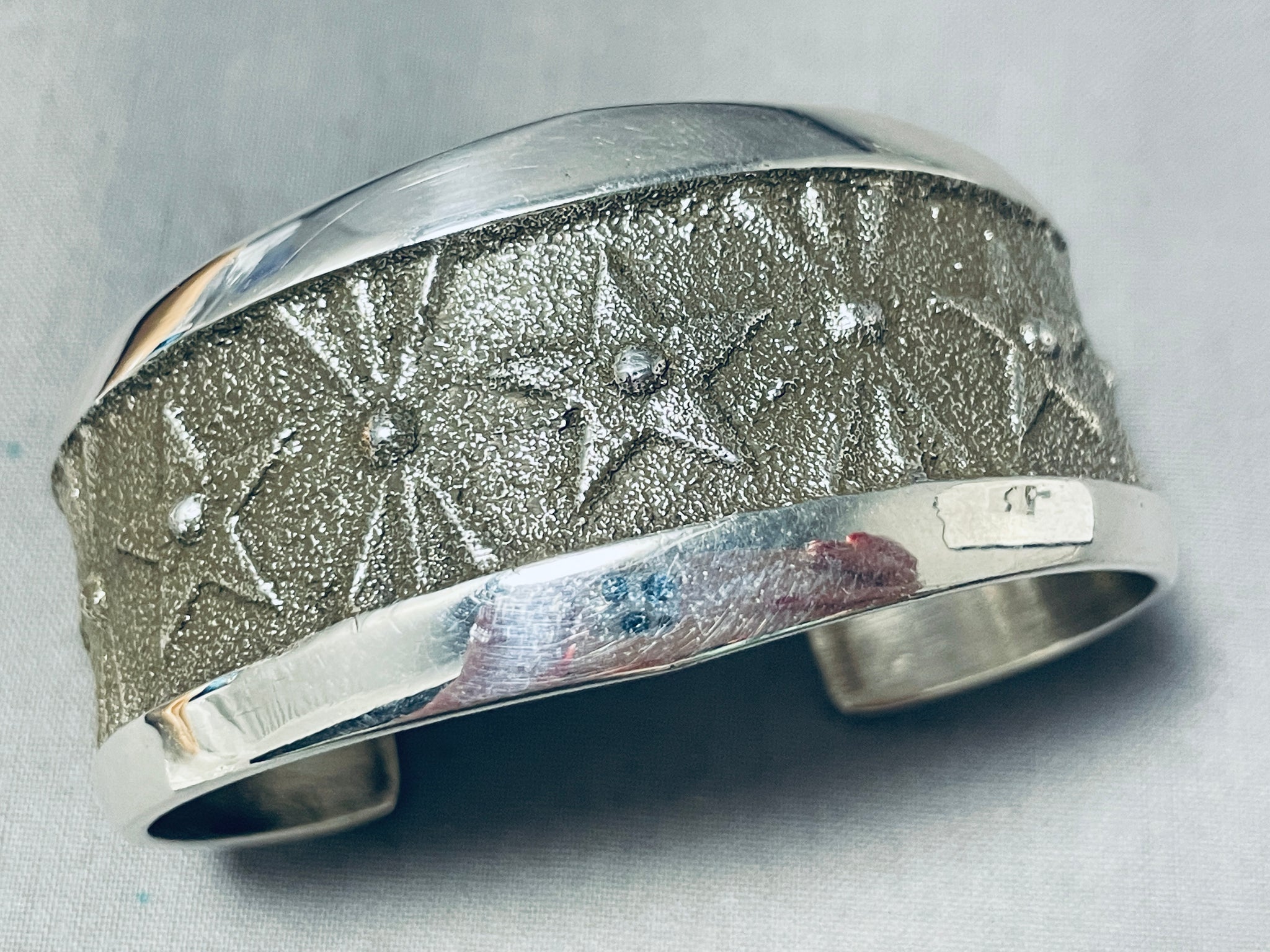 Stellar Native American Navajo Sterling Silver Stars Textured Heavy Br ...