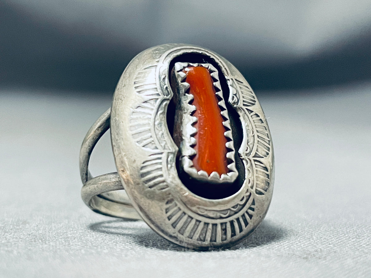 Important Steve Yellowhorse Vintage Native American Navajo Coral Sterl ...