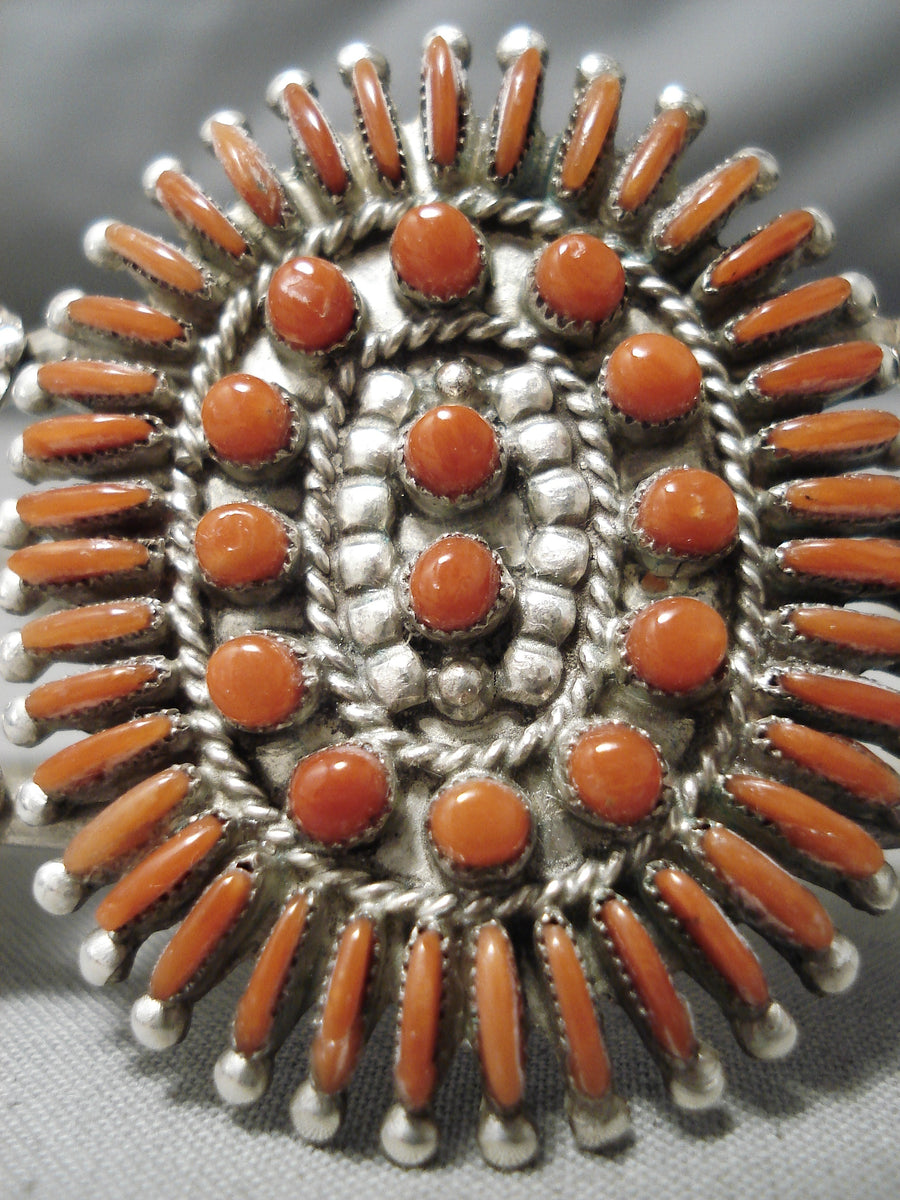 One Of The Best Vintage Native American Zuni Coral Sterling Silver Bra ...