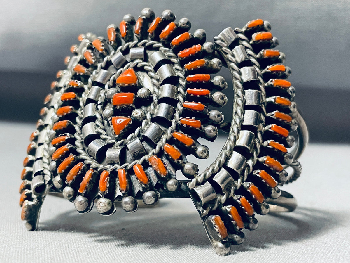 One Of The Best Vintage Native American Zuni Needle Coral Sterling Sil ...