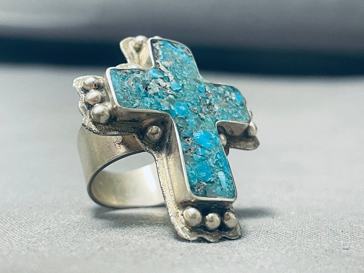 Gene Gruber Cross Turquoise Native American Navajo Sterling Silver Rin ...