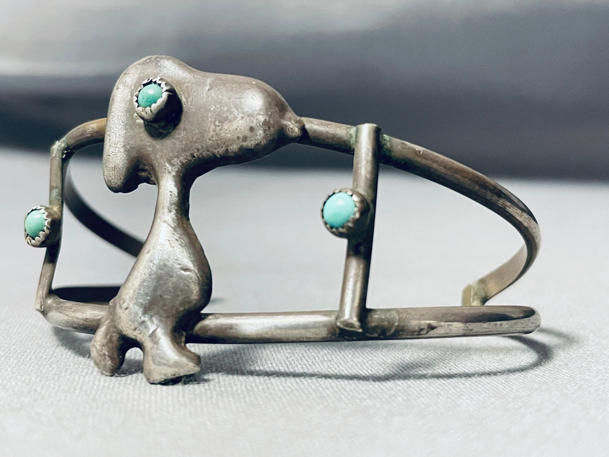 Native American Extremely Rare Vintage Snoopy Turquoise Sterling Silve ...