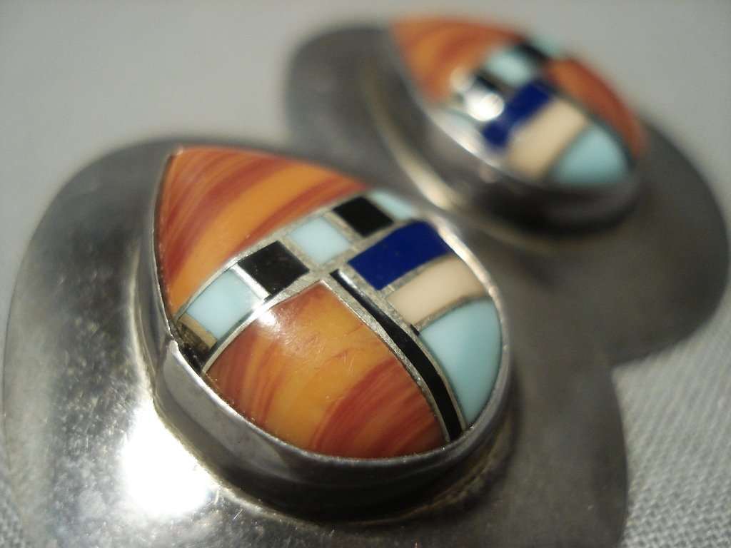 Fabulous Vintage Navajo Turquoise Inlay Native American Jewelry Silver ...