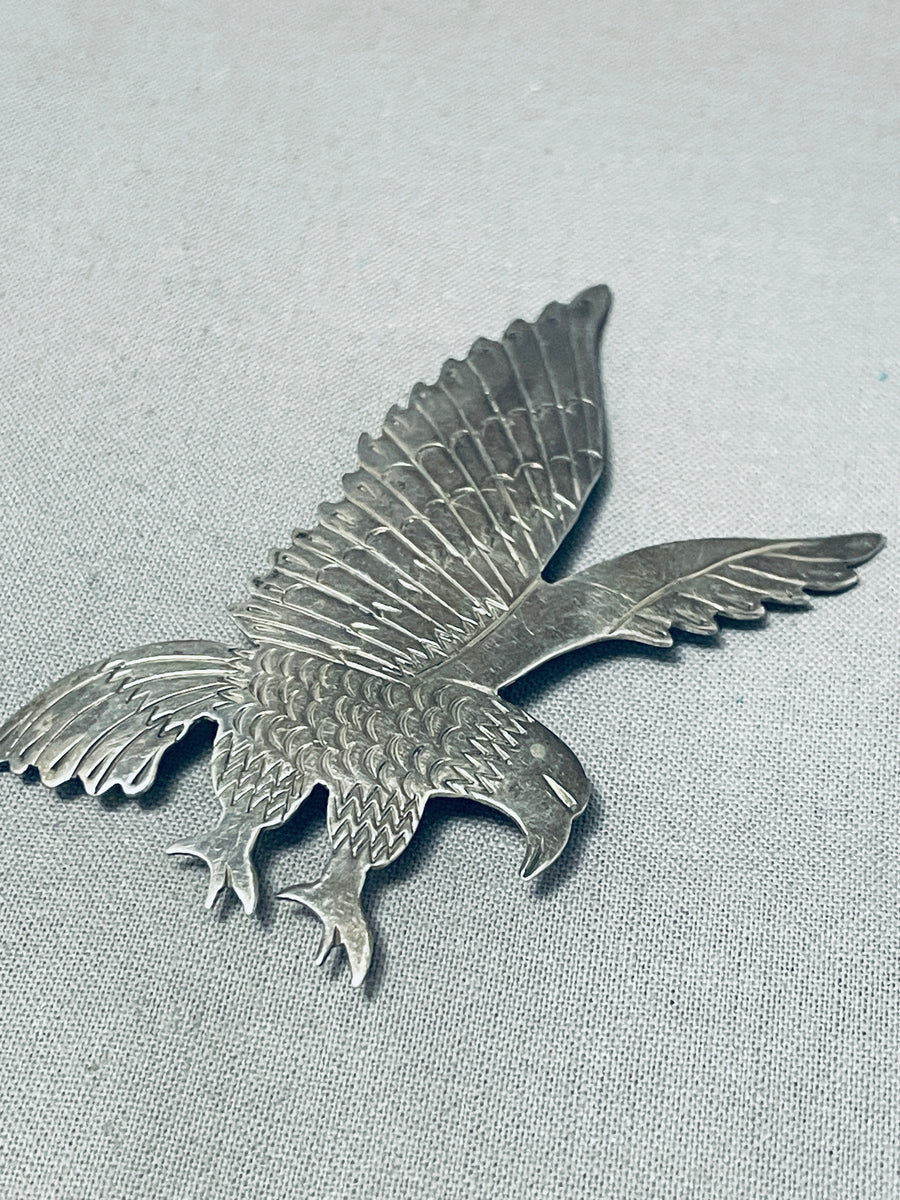 Impressive Native American Navajo Sterling Silver Soaring Eagle Pin Si ...