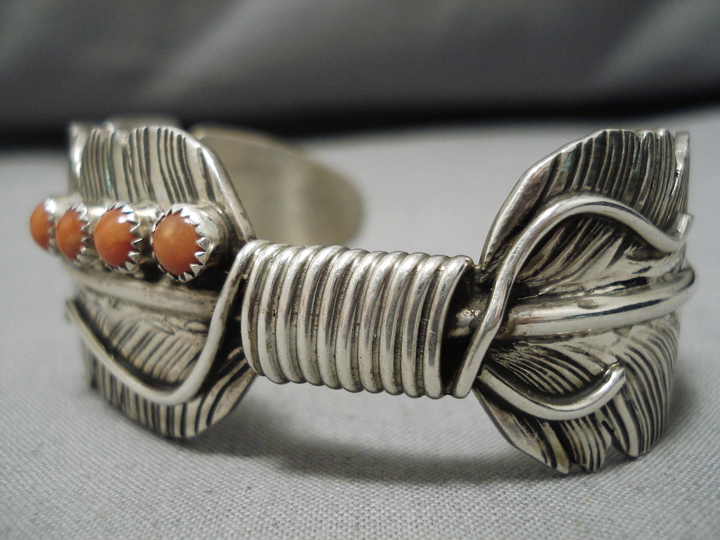 Important Verdy Jake Vintage Native American Navajo Coral Sterling Sil ...
