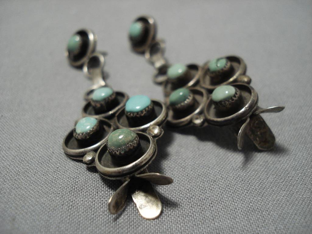 Green Snake Eyes Turquoise Huge Vintage Native American Navajo Sterlin ...
