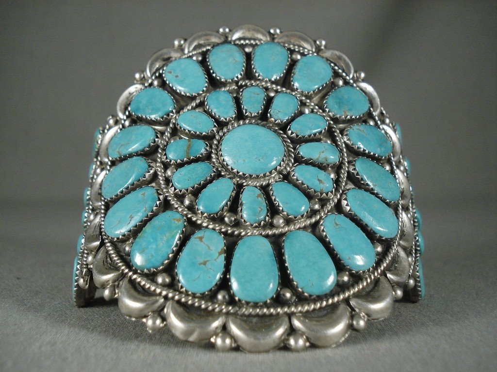 Huge Vintage Navajo 'Fat Turquoise' Wave Native American Jewelry Silve ...