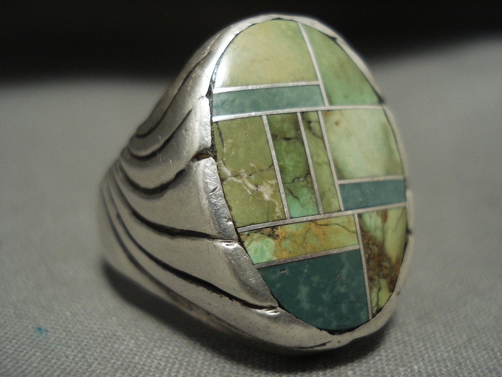 Huge Vintage Navajo 'Green Turquoise Inlay' Native American Jewelry Si ...