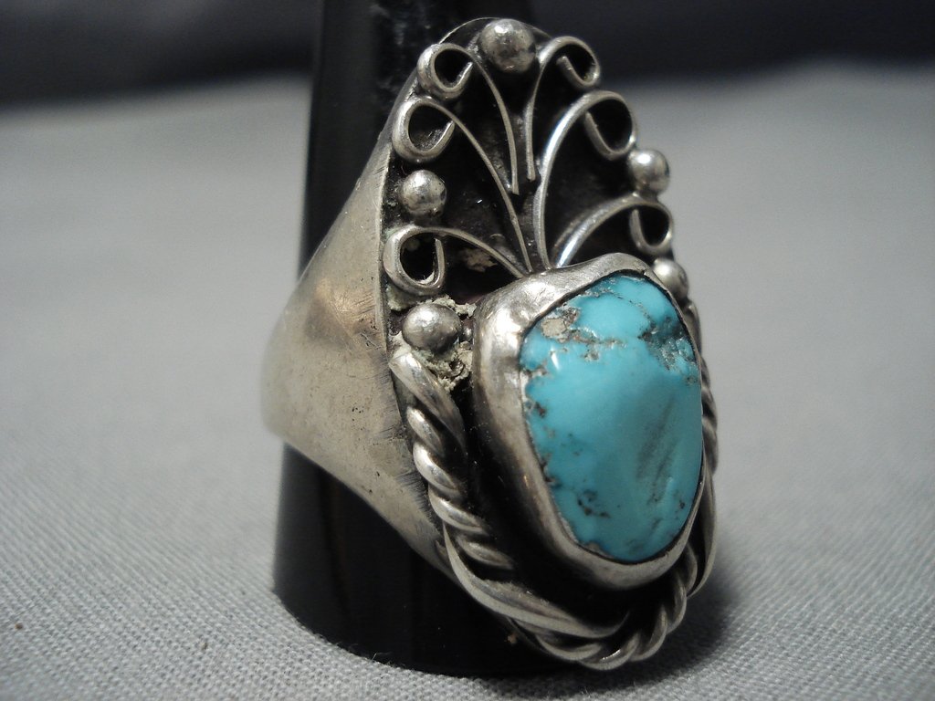 Huge Vintage Navajo Rare Blue Jay Turquoise Sterling Silver Native Ame ...