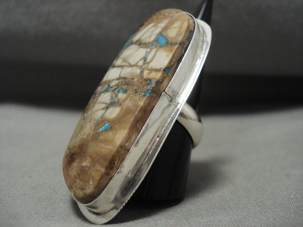 Huge Vintage Navajo 'Turquoise Vein' Native American Jewelry Silver Ri ...