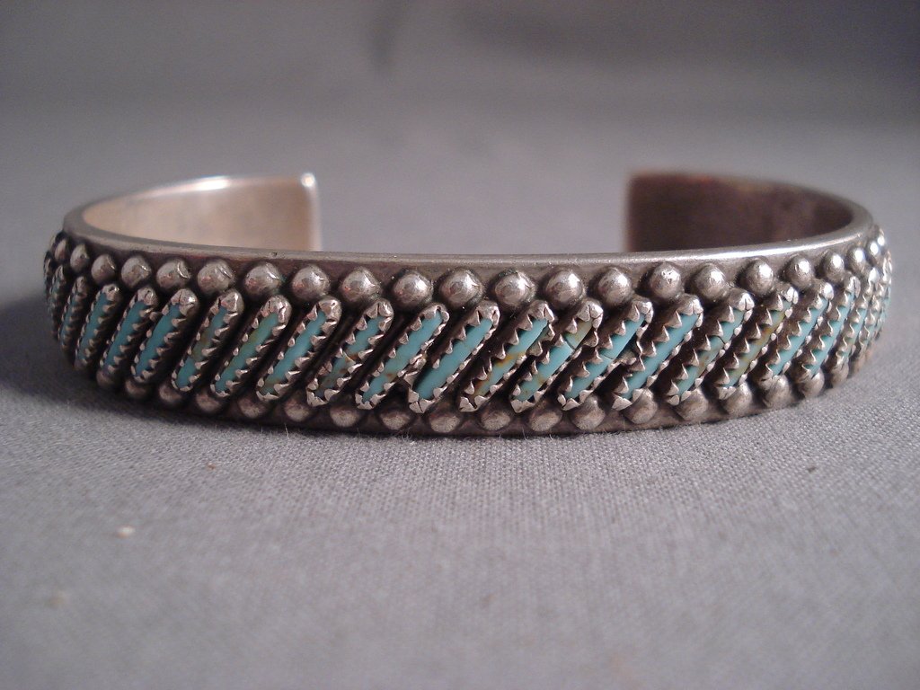 Hvy 'Slanted Needle Turquoise' Vintage Navajo/zuni Native American Jew ...