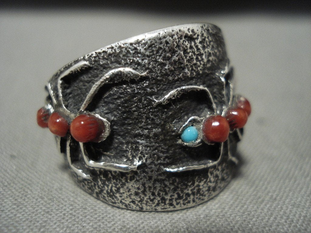 Important Navajo Philander 'Snake Eyes Coral' Turquoise Tufa Casted Na ...
