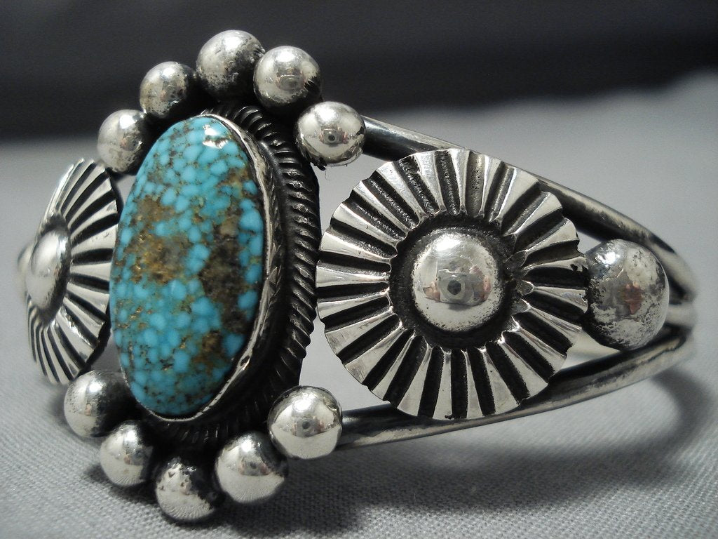 Important Navajo Turquoise Sterling Silver Button Bracelet Native Amer ...