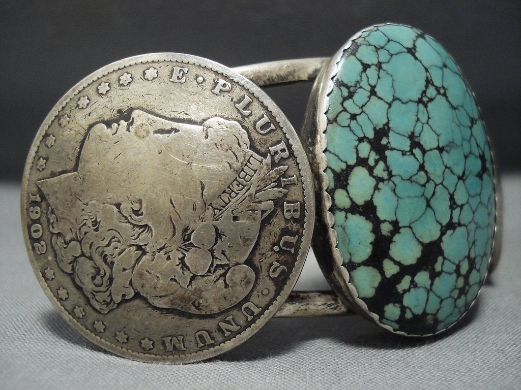 Important Yellowhorse Vintage Navajo Sterling Silver Green Turquoise B ...