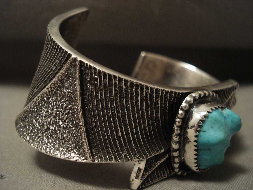Lightning Bolt Advanced Native American Jewelry Silver Work Navajo Tur ...