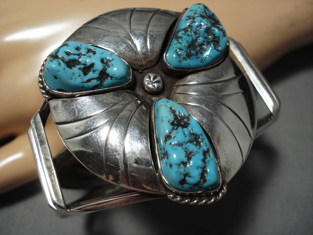 Marvelous Vintage Native American Navajo Blue Gem Turquoise Sterling S ...