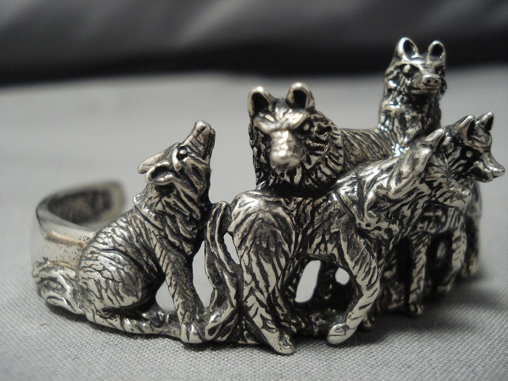 Museum Quality Vintage Native American Jewelry Navajo Wolf Pack Sterli ...