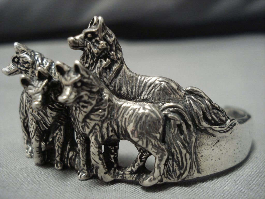 Museum Quality Vintage Native American Jewelry Navajo Wolf Pack Sterli ...