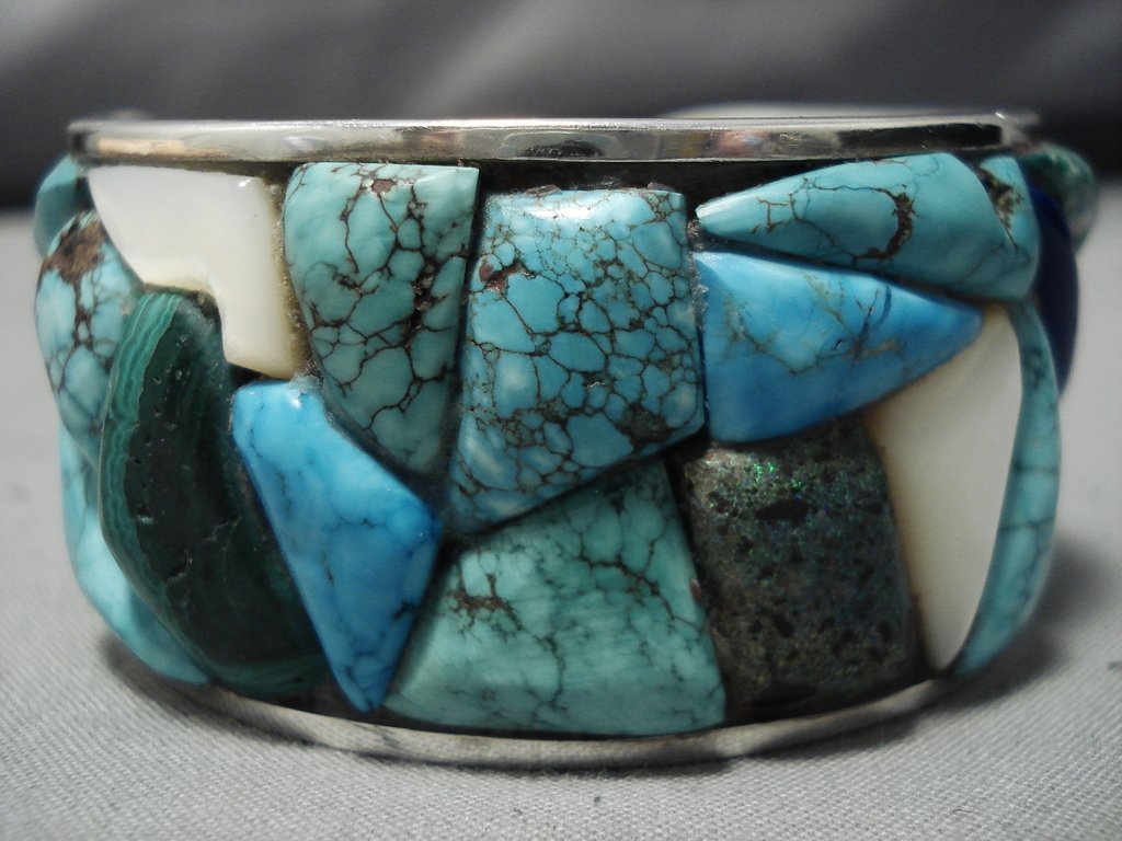 Museum Vintage Native American Jewelry Navajo Turquoise Inlay Sterling ...