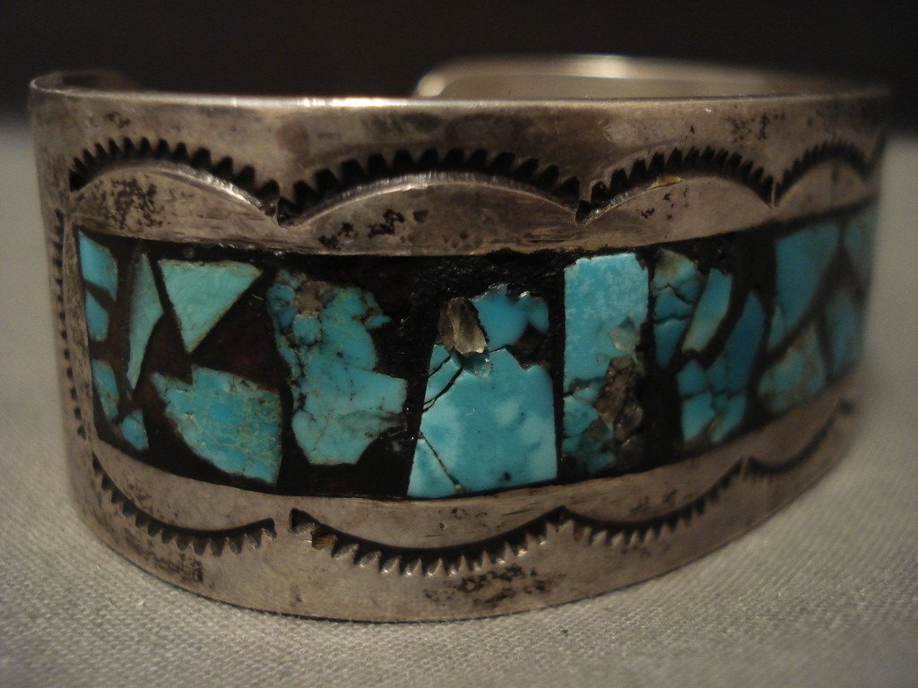 Mystical Vintage Navajo 'Turquoise Brick' Native American Jewelry Silv ...