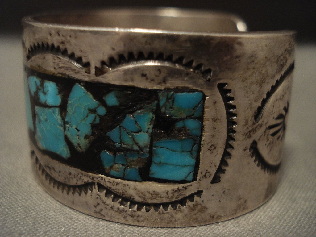 Mystical Vintage Navajo 'Turquoise Brick' Native American Jewelry Silv ...