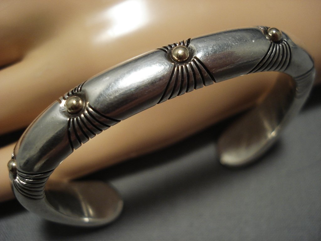 Native American Jewelry Important San Stover 14k Gold Heavy Sterling S ...
