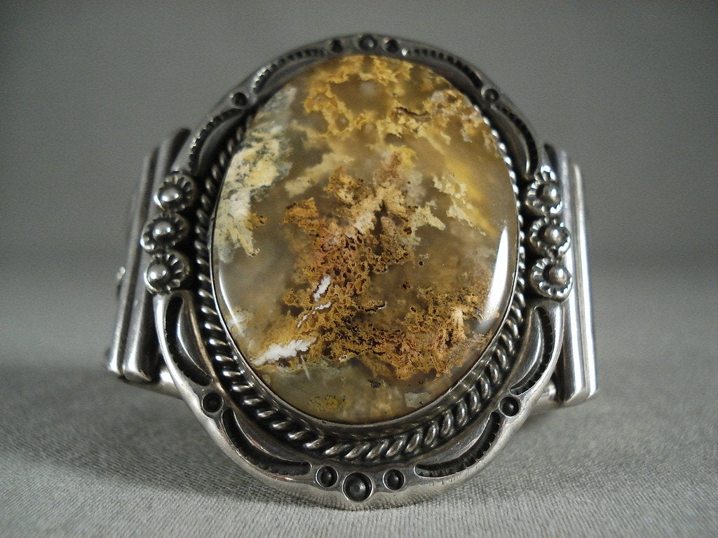One Of The Best Vintage Navajo Oval Agate Native American Jewelry Silv ...