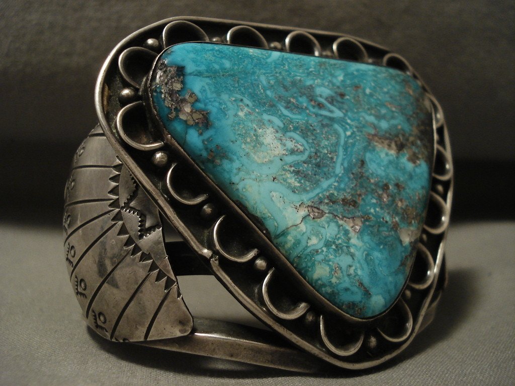 Opulent Very Incredible Vintage Navajo 'Triangle Turquoise' Native Ame ...
