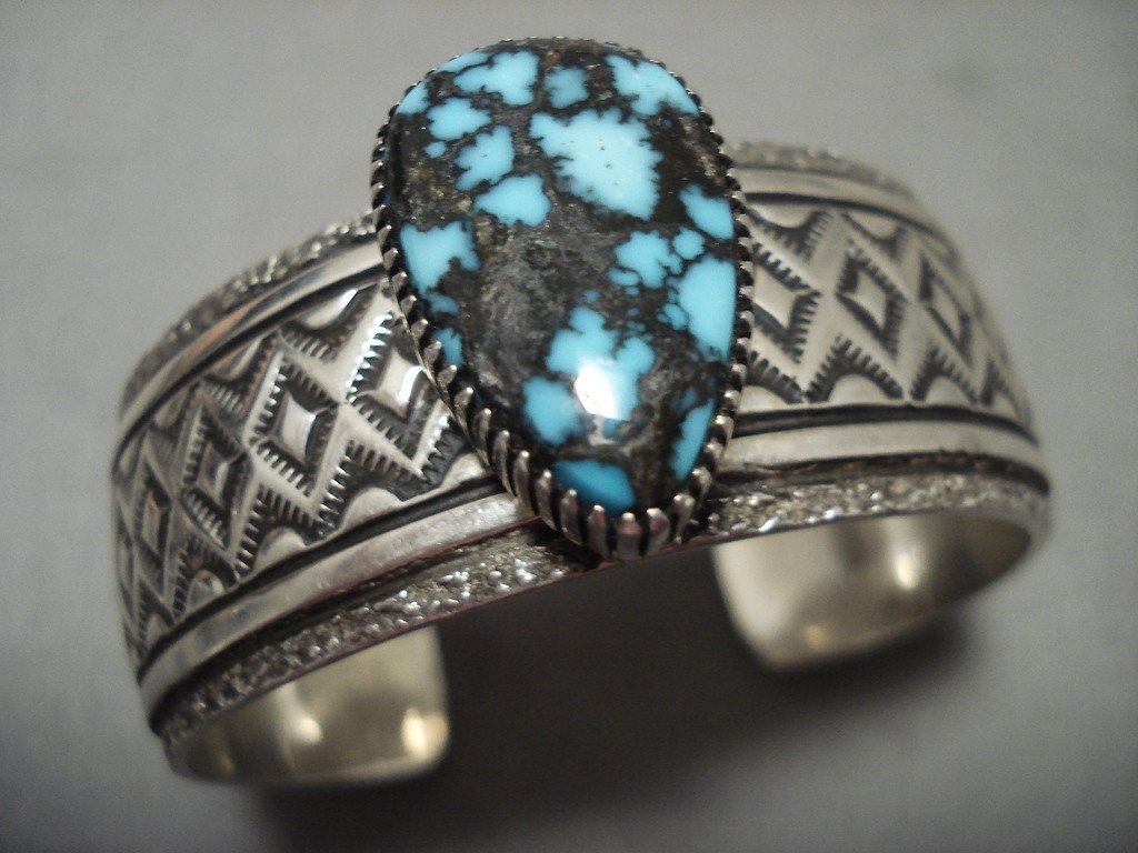 Opulent Vintage 'Wide Webbed Lander Blue Turquoise' Navajo Native Amer ...