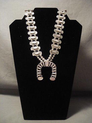 PINK SHELL FABULOUS VINTAGE NAVAJO SILVER SQUASH BLOSSOM NECKLACE ...