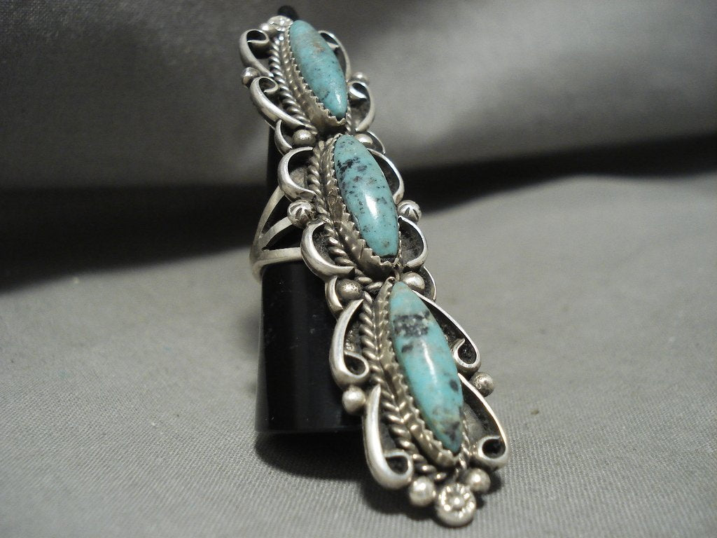Rare Apache Turquoise Towering Navajo Native American Jewelry Silver R ...