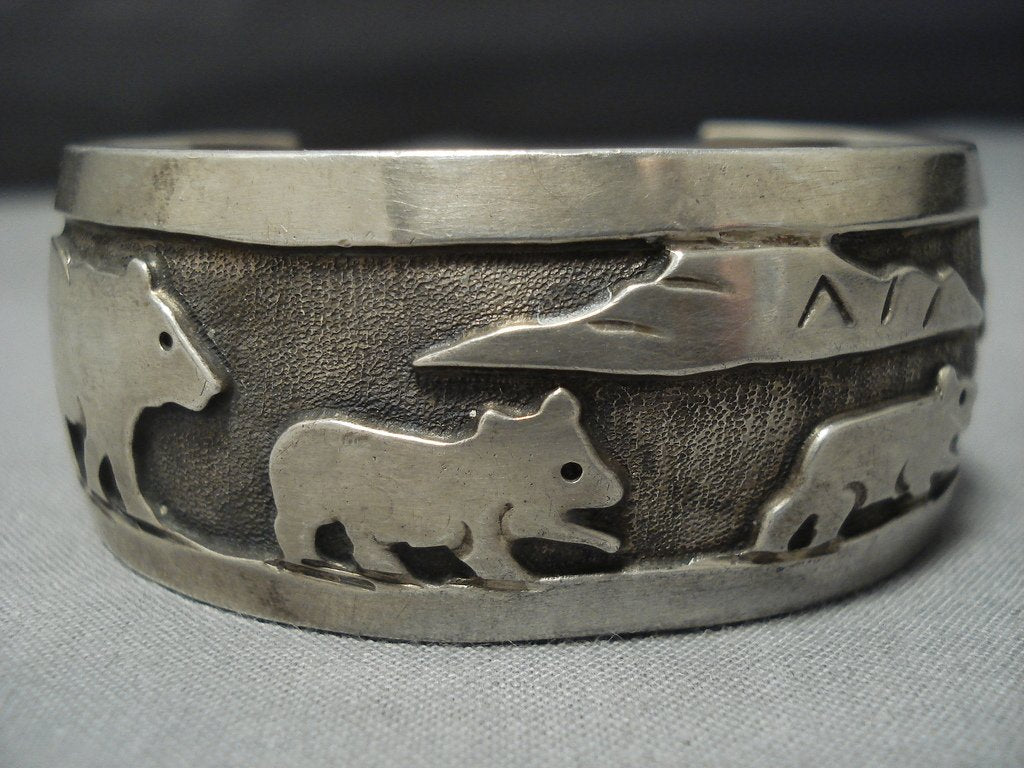 Rare Bear And Cub Vintage Navajo Sterling Silver Native American Jewel ...