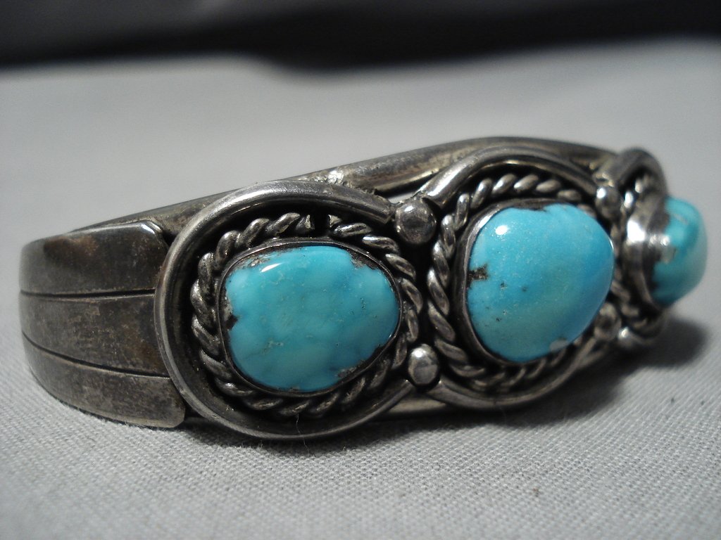 Rare Bisbee Turquoise Vintage Native American Navajo Sterling Silver B ...