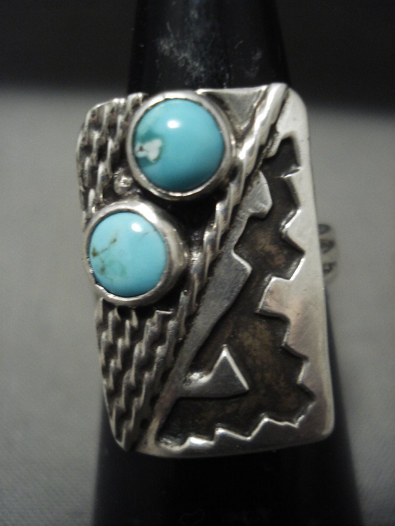 Rare Vintage Hopi/ Navajo 'Snake Eyes Turquoise' Geometirc Native Amer ...