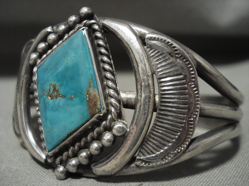 Rare Vintage Navajo 'Rhombus Turquoise' Native American Jewelry Silver ...