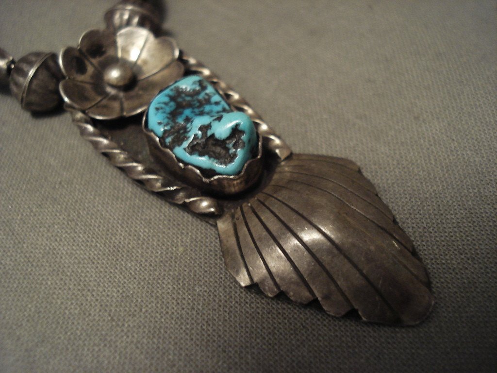 Rare Vintage Navajo Turquoise Native American Jewelry Silver Flower Le ...