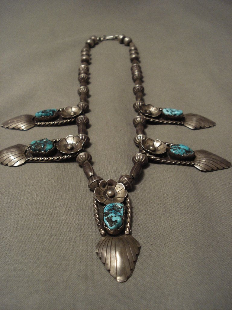 Rare Vintage Navajo Turquoise Native American Jewelry Silver Flower Le ...