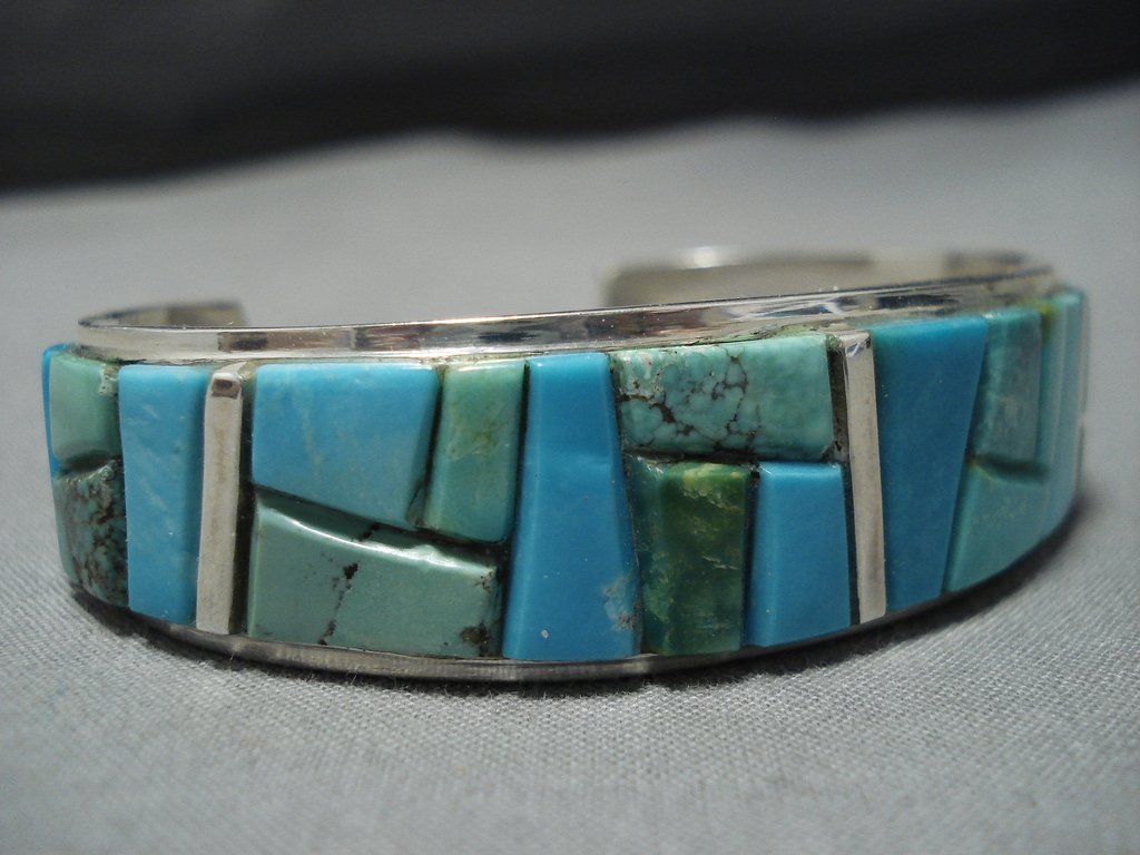 Rare Yazzie Inlaid Sterling Silver Turquoise Cuff Native American Jewe ...