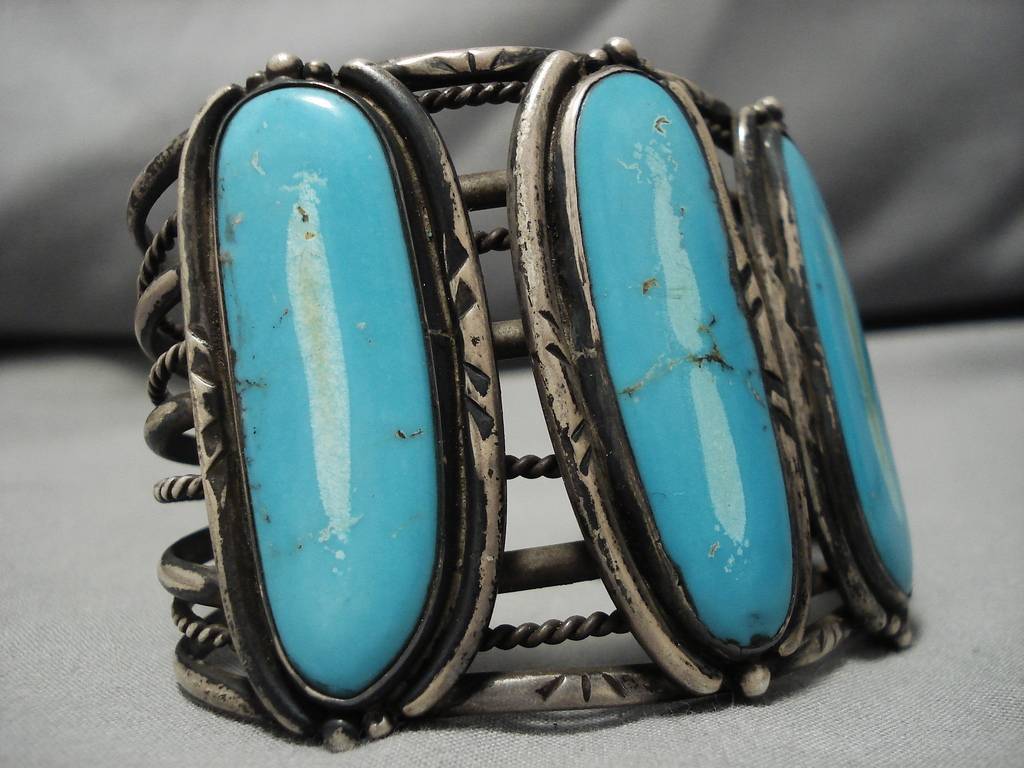 Scarce!! Vintage Native American Navajo Blue Gem Turquoise Heavy Sterl ...