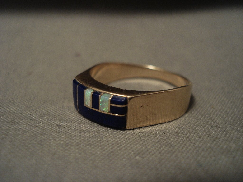 Solid 14k Gold Vintage Navajo Native American Jewelry jewelry Lapis Op ...