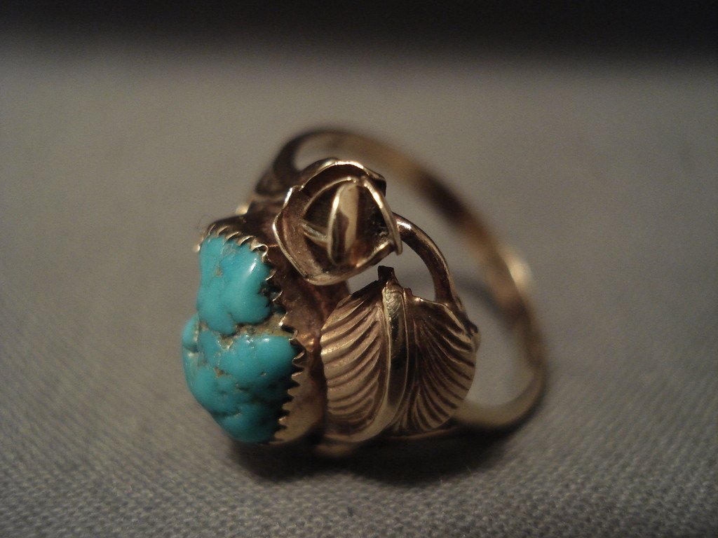 Solid 14k Gold Vintage Navajo Native American Jewelry jewelry Turquois ...