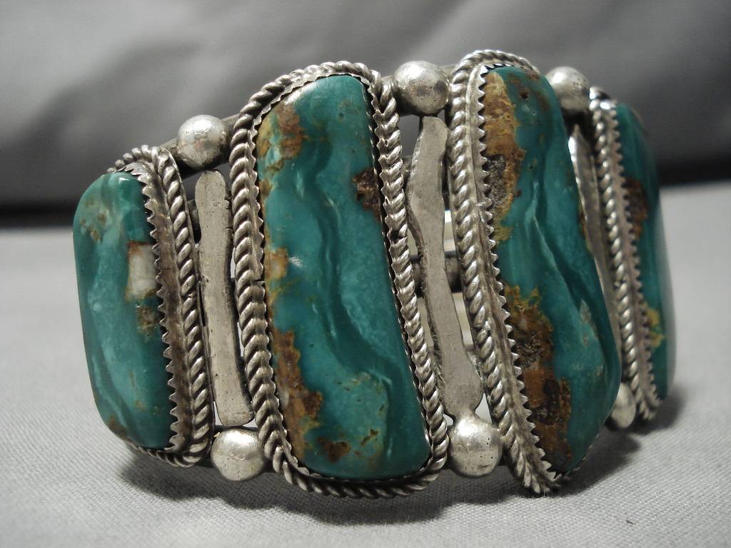 Stunning Vintage Native American Navajo Sterling Silver Green Turquois ...
