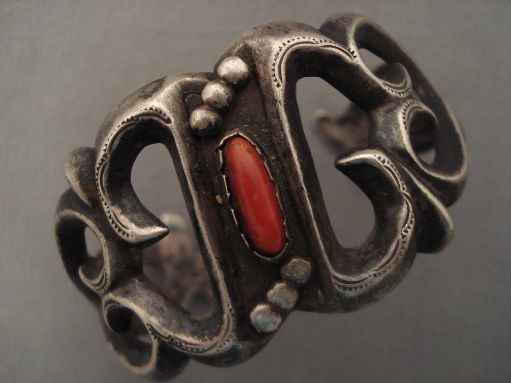 Superior Vintage Navajo Blood Red Coral Native American Jewelry Silver ...