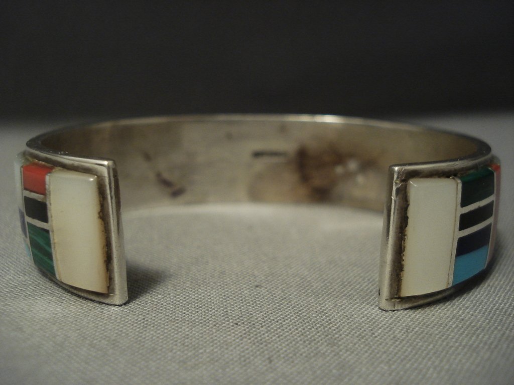 Superlative Vintage Navajo/ Zuni Turquoise 'Squared Inlay' Native Amer ...