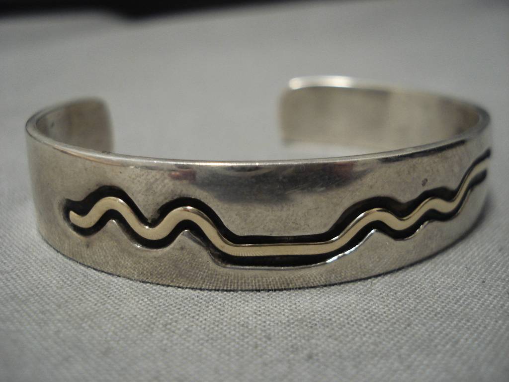 Tremendous Vintage Native American Navajo 14k Gold Windy Wave Sterling ...