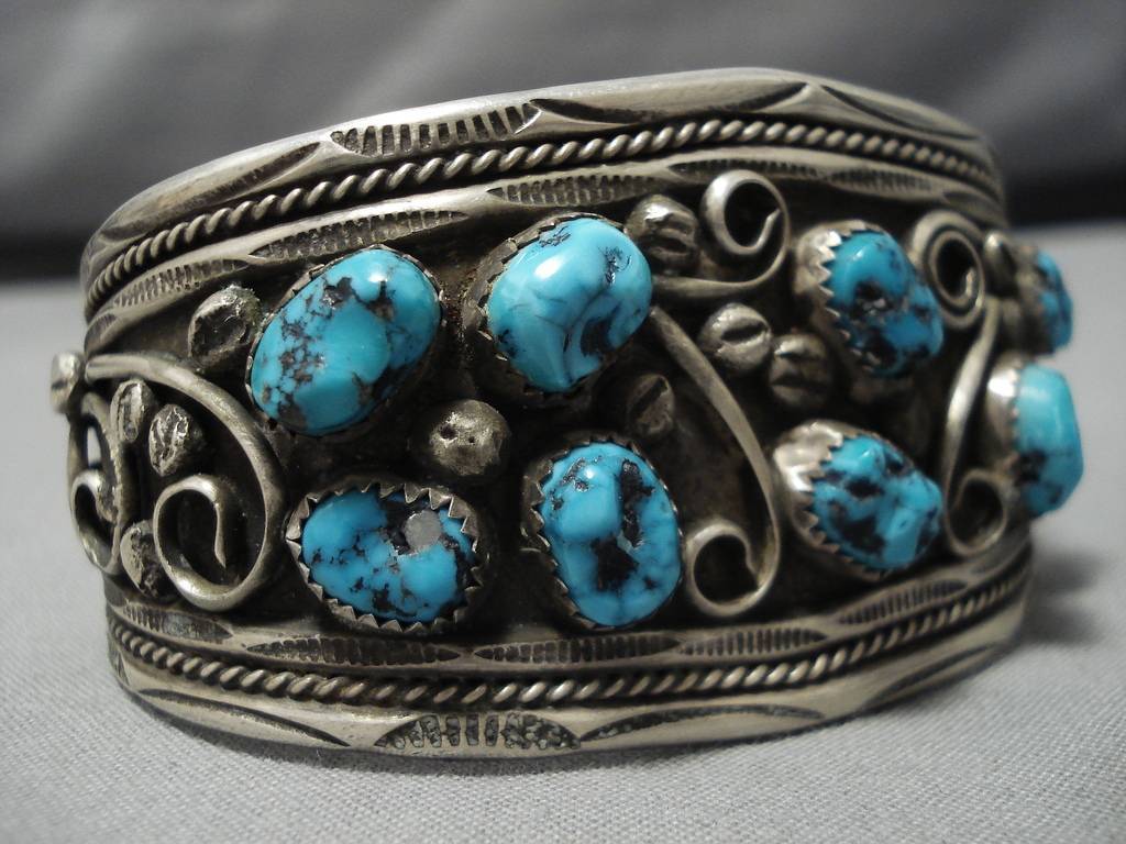 Wonderful Vintage Navajo Turquoise Native American Sterling Silver Bra ...